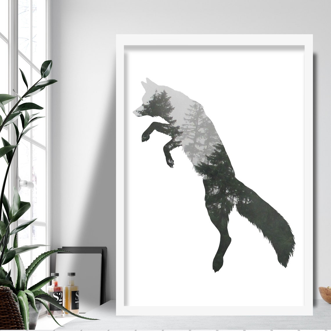Forest Fog Fox Jumping Right Woodland Art Print Nordic | Etsy