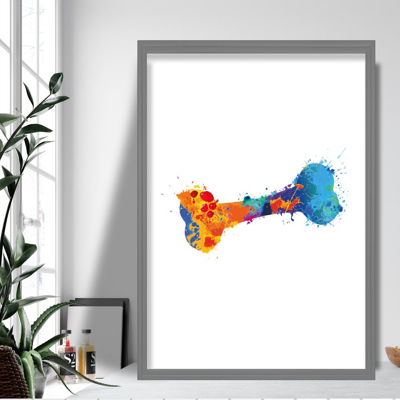 Watercolour Paint Splash Dog Bone Art Print Bright Multicolour - Etsy