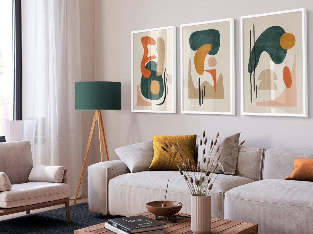 Set of 3 Mid Century Modern Shapes Wall Decor, Printed Home Decor Art ...