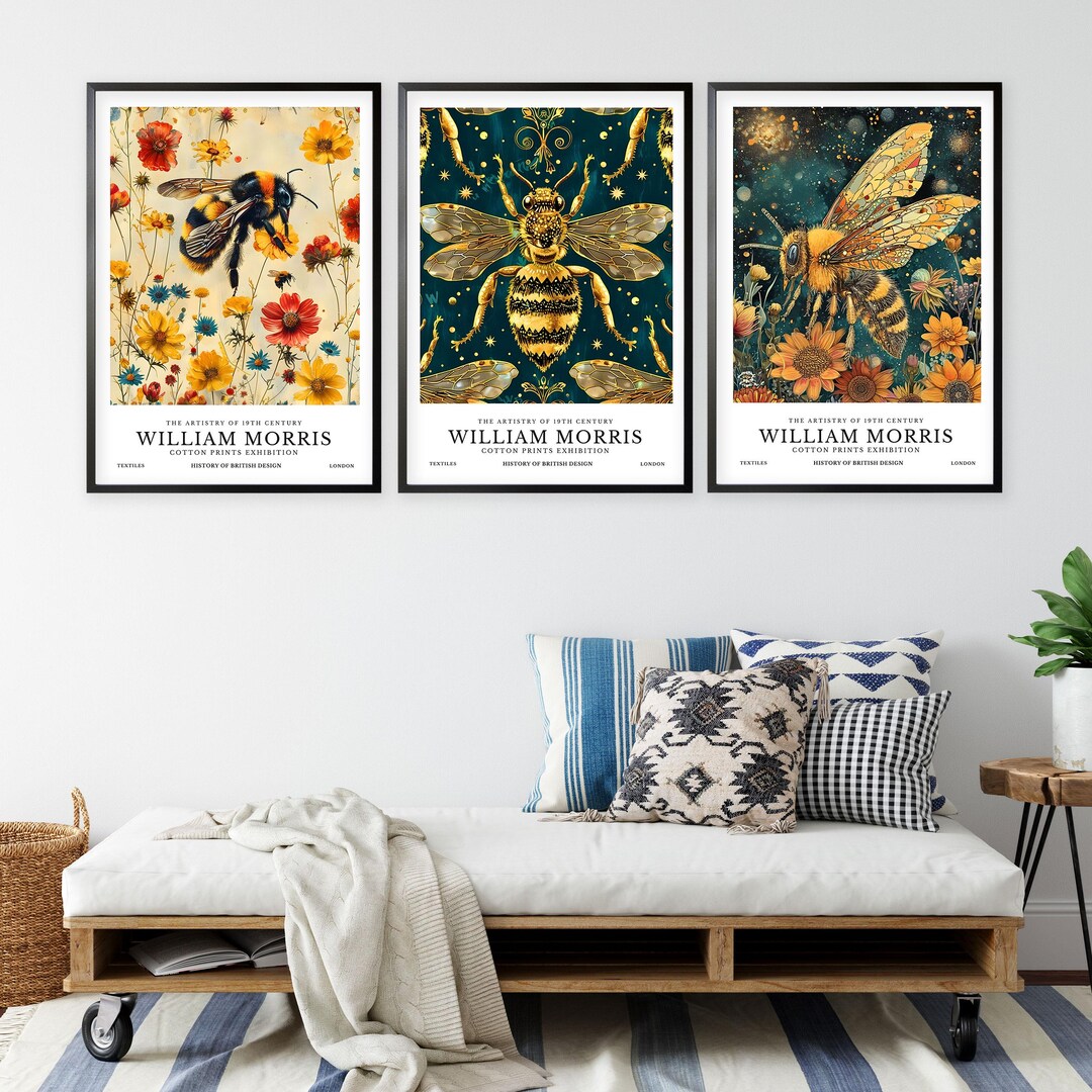 William Morris Bee Print Set of 3, Botanical Wall Art - Etsy