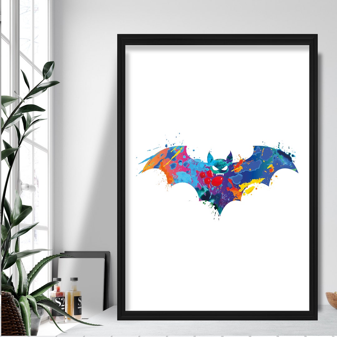 Watercolour Paint Splash Bat Art Print Bright Multicolour Wildlife ...