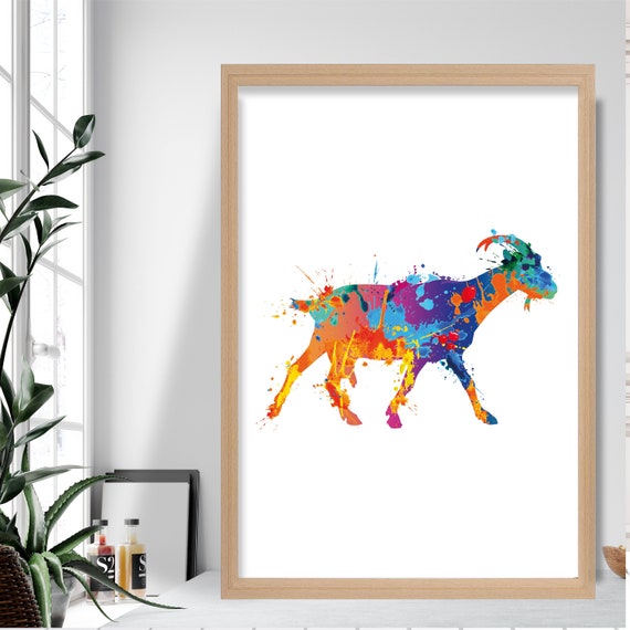 Watercolour Paint Splash Goat Art Print Bright Multicolour | Etsy