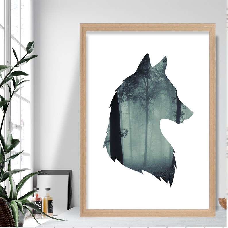 Forest Fog Wolf Head Woodland Art Print Nordic Wildlife Animal - Etsy