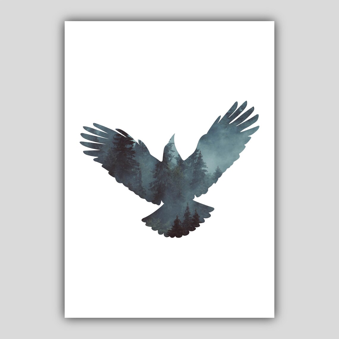 Forest Fog Raven Middle Woodland Art Print Nordic Wildlife | Etsy