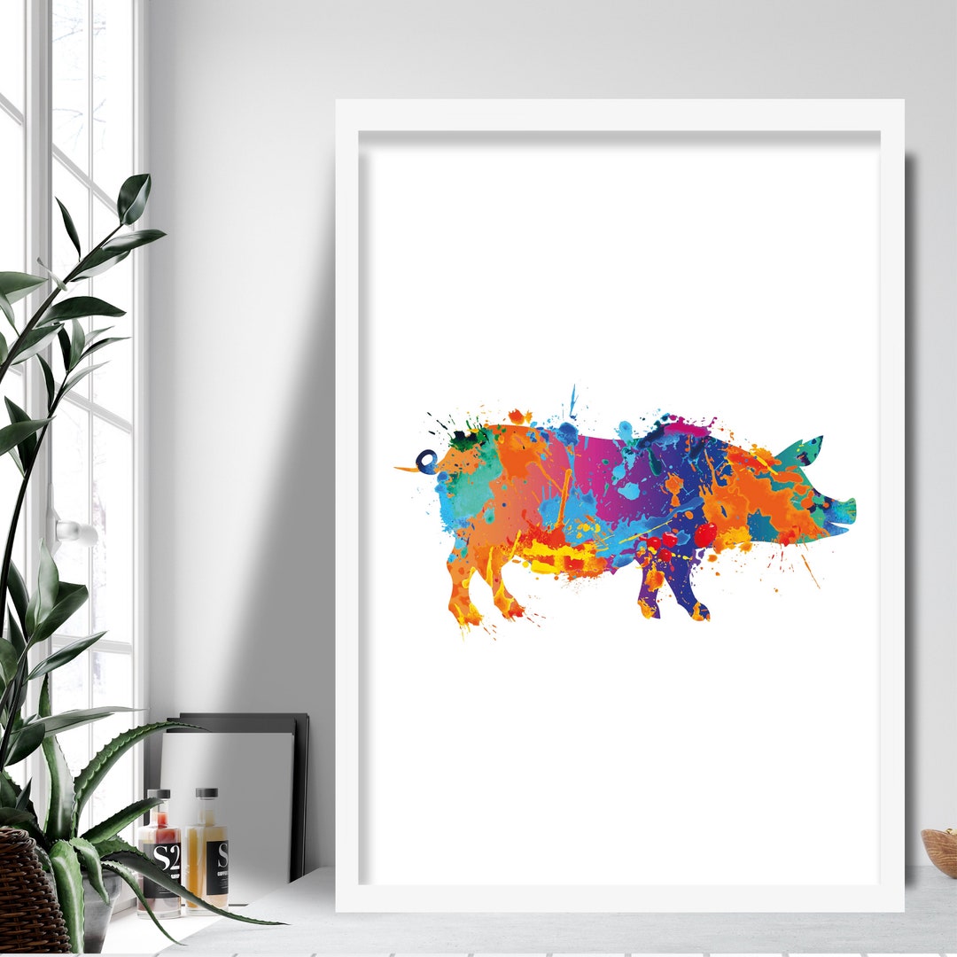 Watercolour Paint Splash Pig Art Print Bright Multicolour Wildlife ...