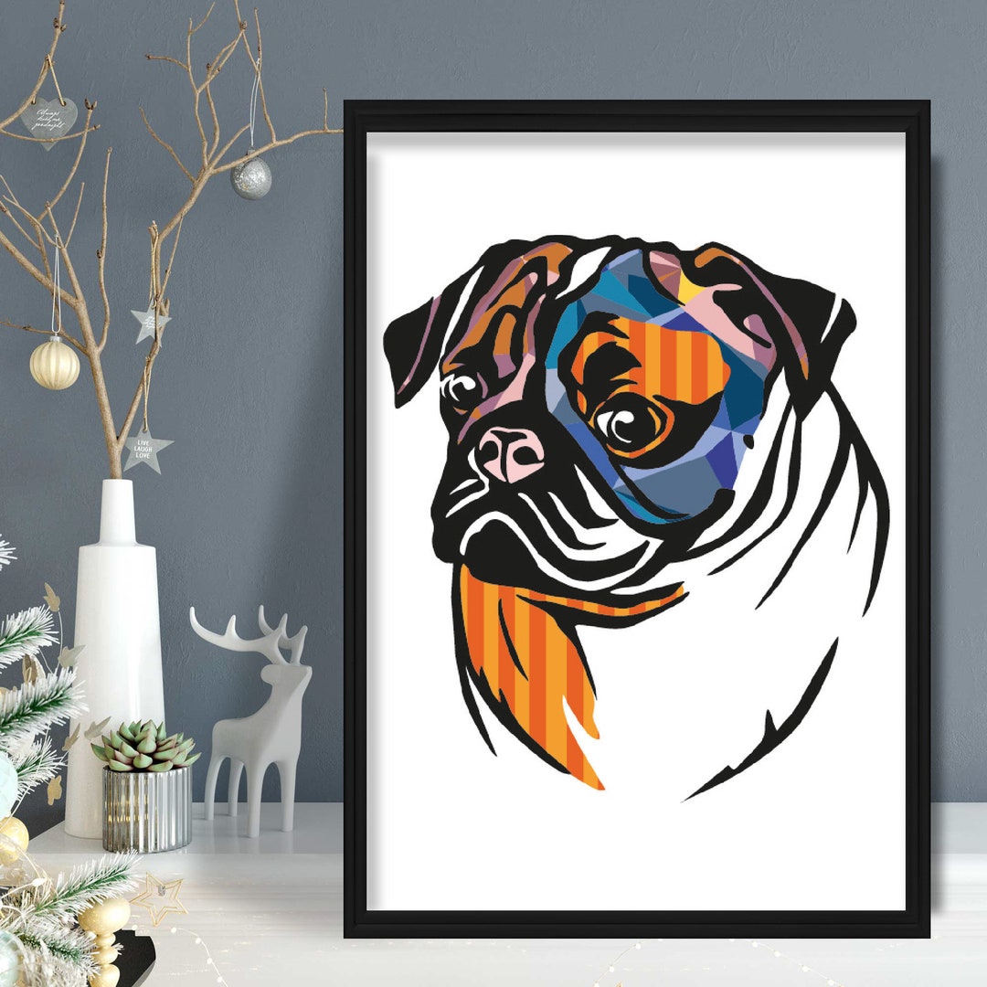 Pug Bright Multicolour Abstract Art Print Colourful Dog Gallery Wall ...