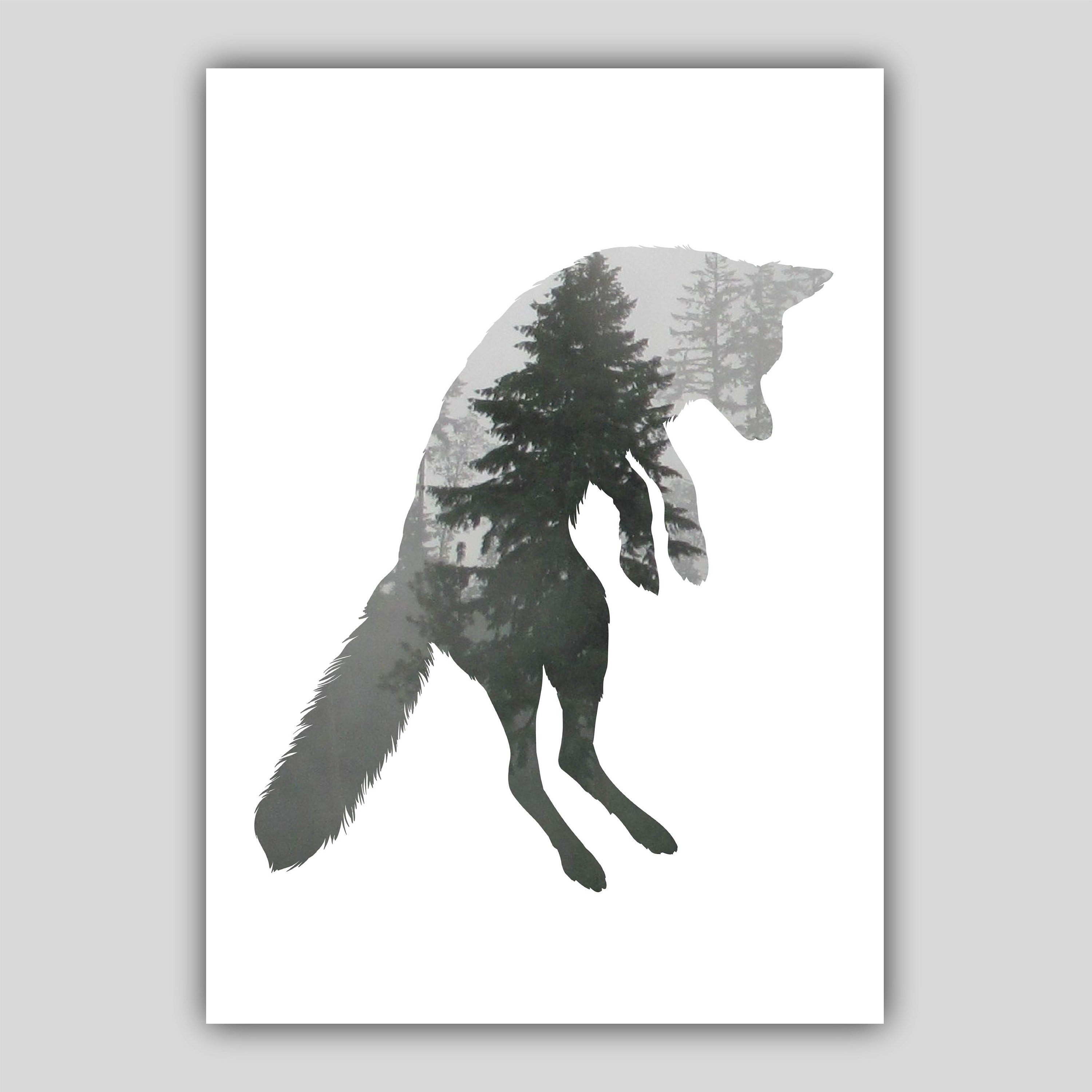 Forest Fog Fox Jumping Left Woodland Art Print Nordic Wildlife | Etsy