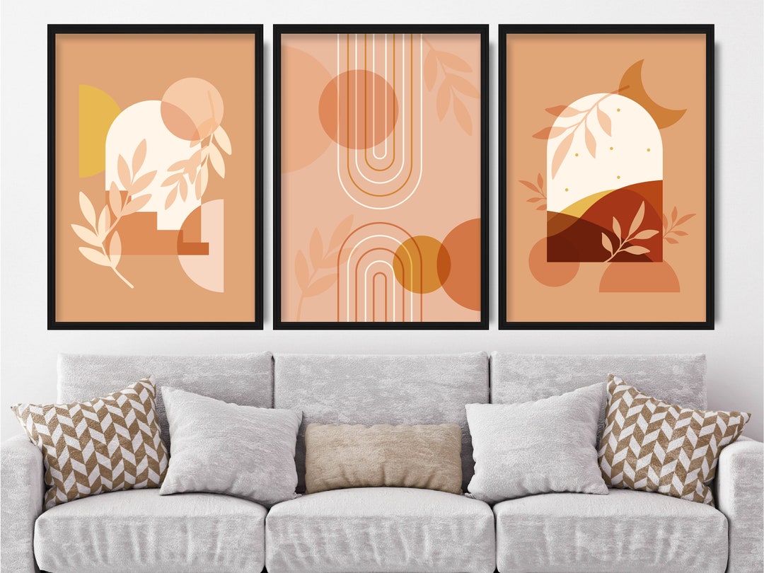 Mid Century Modern Print Set - Beige Pink Terracotta, 3 Boho Wall Art ...