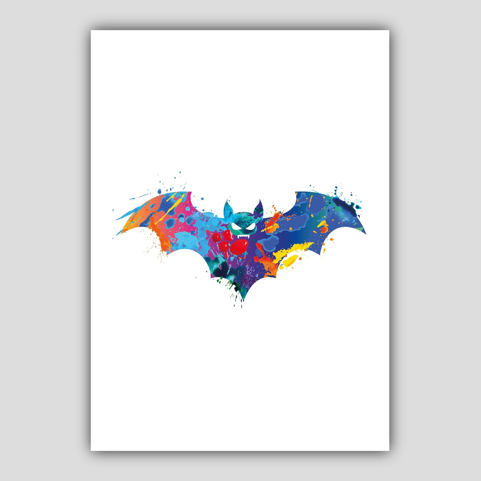 Watercolour Paint Splash Bat Art Print Bright Multicolour - Etsy