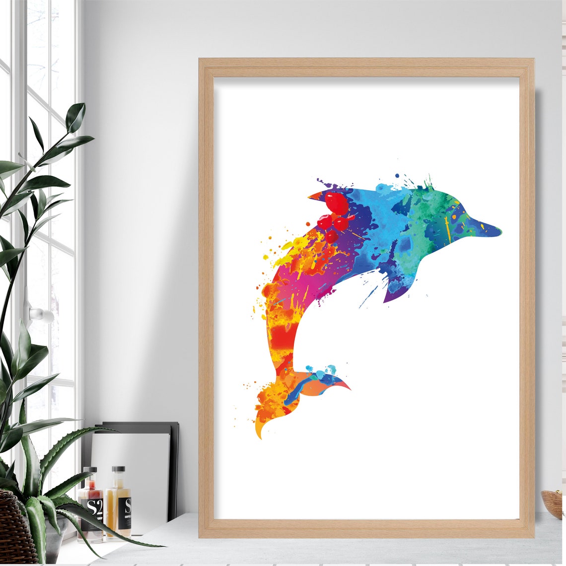 Watercolour Paint Splash Dolphin Art Print Bright Multicolour - Etsy