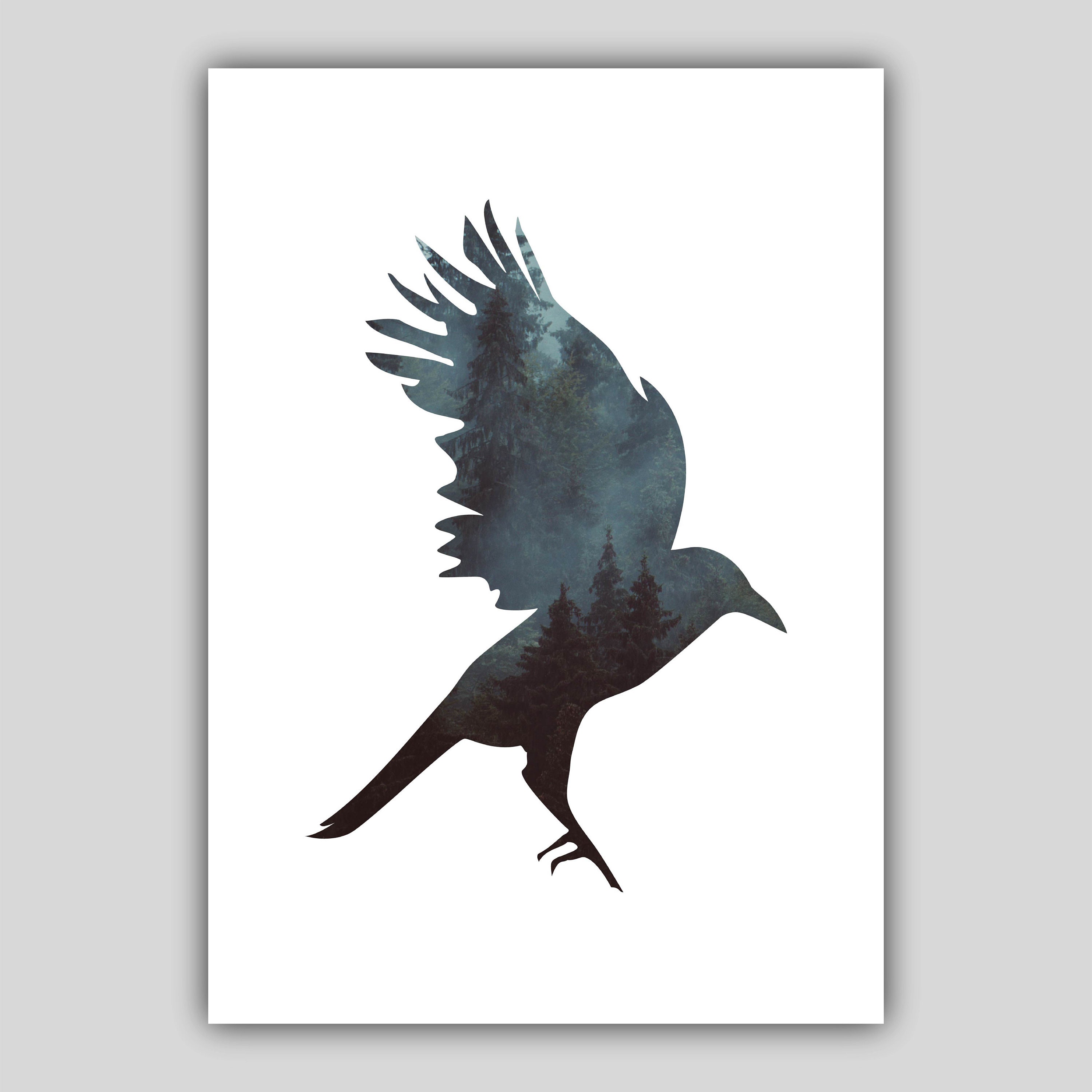 Forest Fog Raven Left Woodland Art Print Nordic Wildlife Bird | Etsy