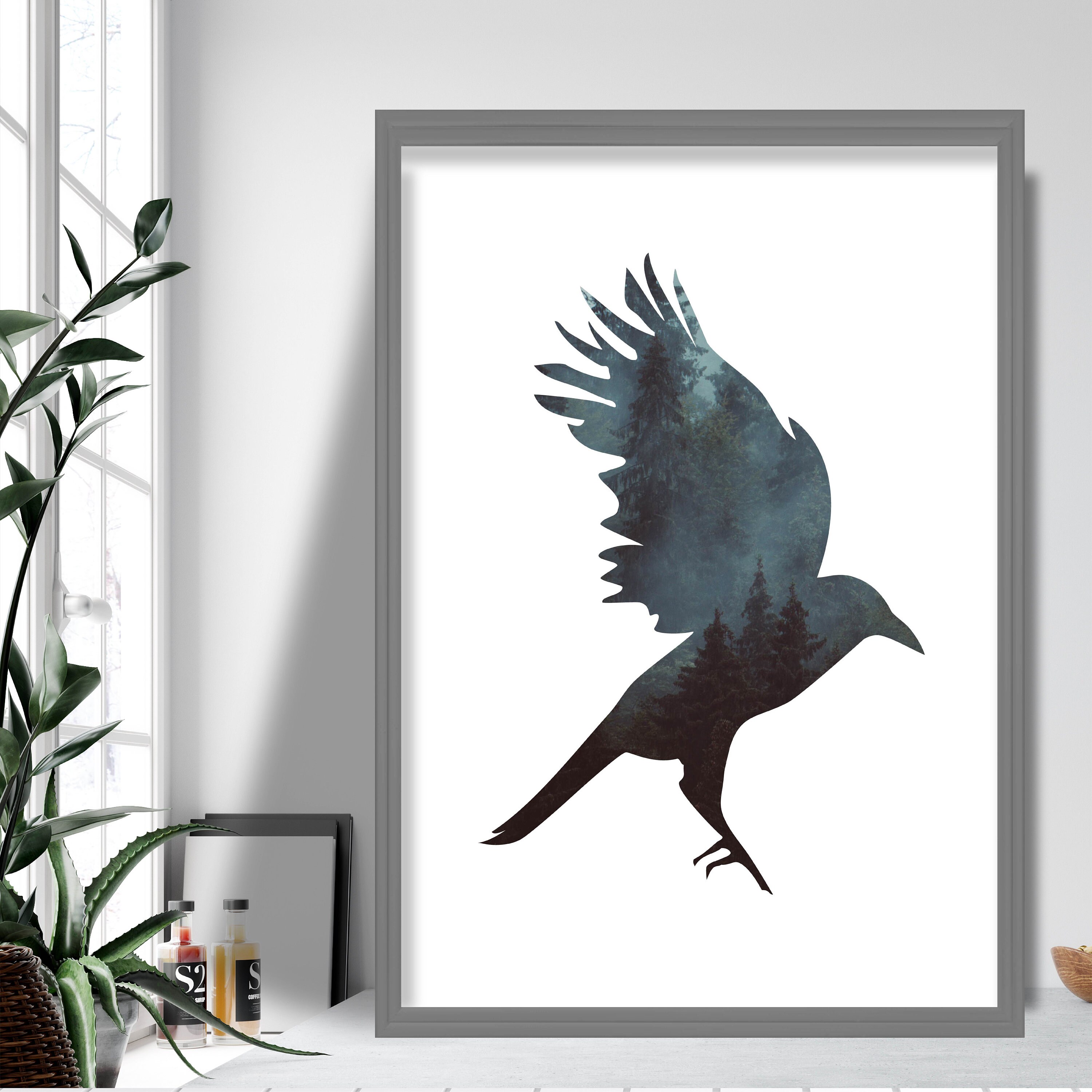 Forest Fog Raven Left Woodland Art Print Nordic Wildlife Bird | Etsy