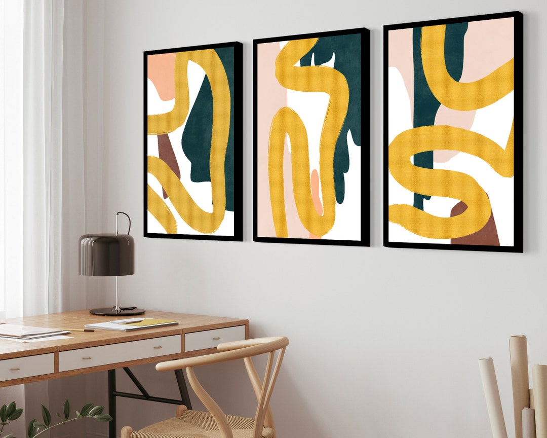 Mid Century Abstract Art Set, Vibrant 3-piece Wall Decor, Modern Home ...