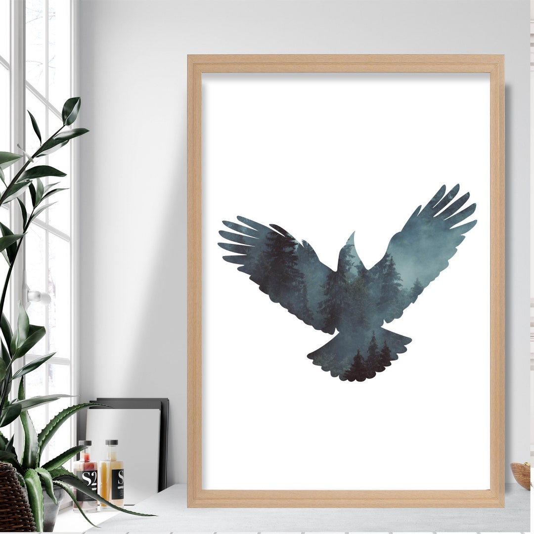 Forest Fog Raven Middle Woodland Art Print Nordic Wildlife Bird Gallery ...