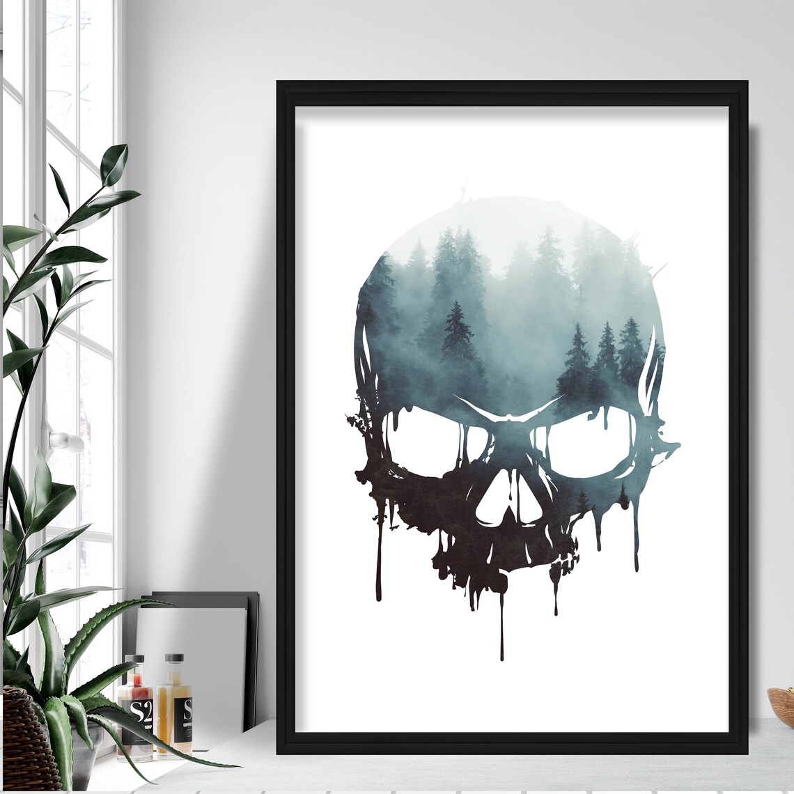 Forest Fog Skull Woodland Art Print Nordic Gallery Wall Poster | Etsy