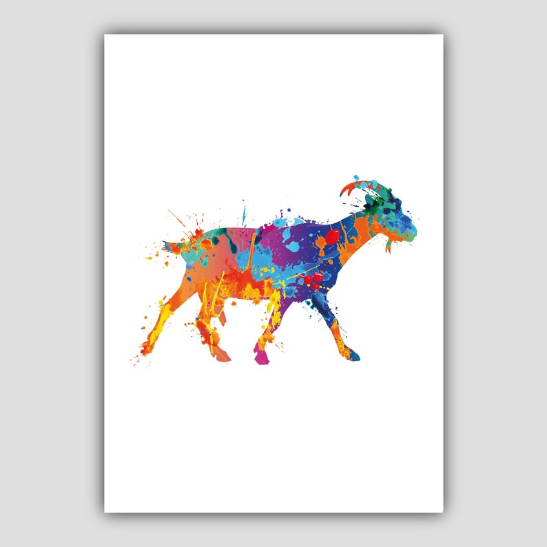 Watercolour Paint Splash Goat Art Print Bright Multicolour | Etsy