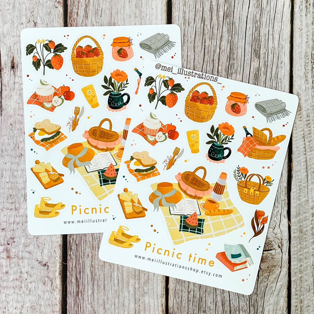Picnic Time Sticker Sheet, Picnic Sticker Sheet, Planner Sticker ...