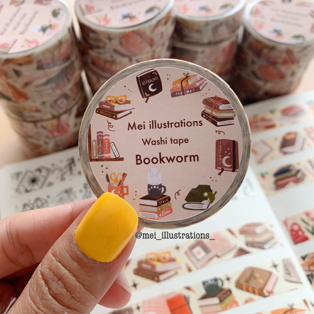 ORIGINAL DESIGN, Renewed Bookworm Washi Tape, 150MM X 10M Washi Tape, Bookish Washi Tape, Books ...