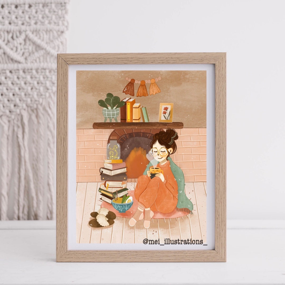 ORIGINAL DESIGN, Art Print, Handmade Art Print, Cozy Girl Art Print ...