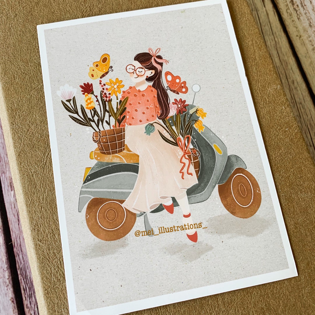 ORIGINAL DESIGN, Art Print, Handmade Art Print, Floral Girl Art Print ...