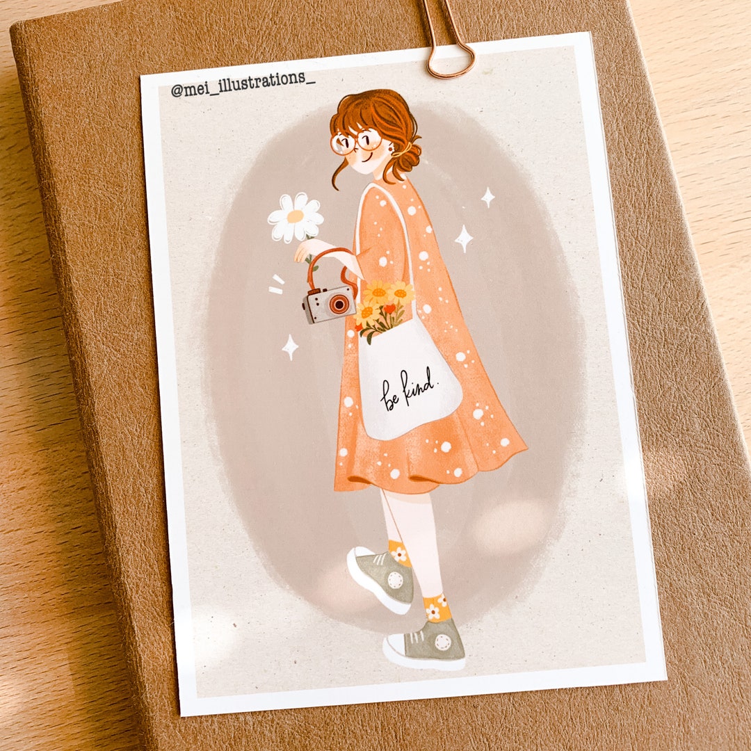 Be Kind Girl Art Print, Handmade Art Print, Summer Art Print, Digital ...