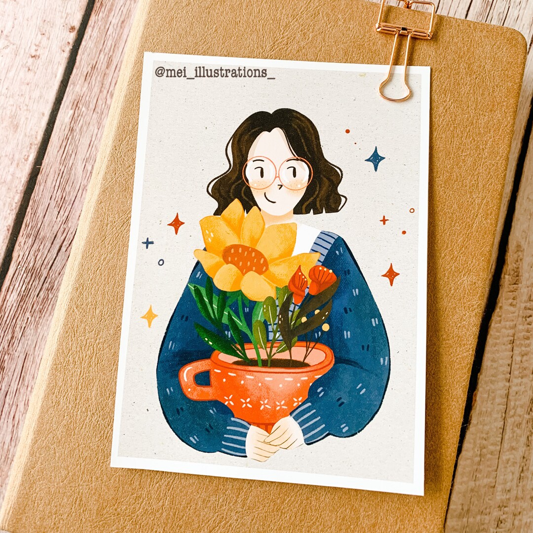 Art Print, Handmade Art Print, Floral Girl Art Print, Digital Art Print ...