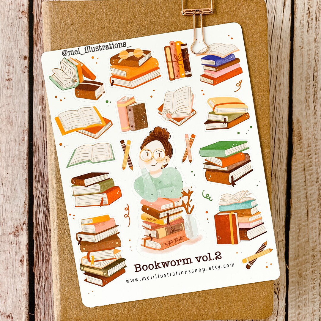Bookworm Sticker Sheet, Bujo Sticker, Bookish Sticker Sheet , Book ...