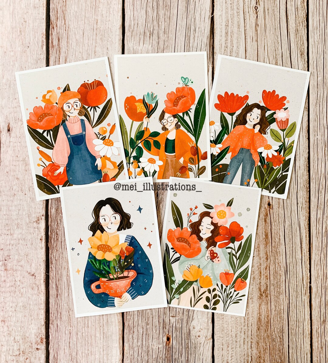ORIGINAL DESIGN, Bundle Art Print, Handmade Art Print, Floral Girl Art ...