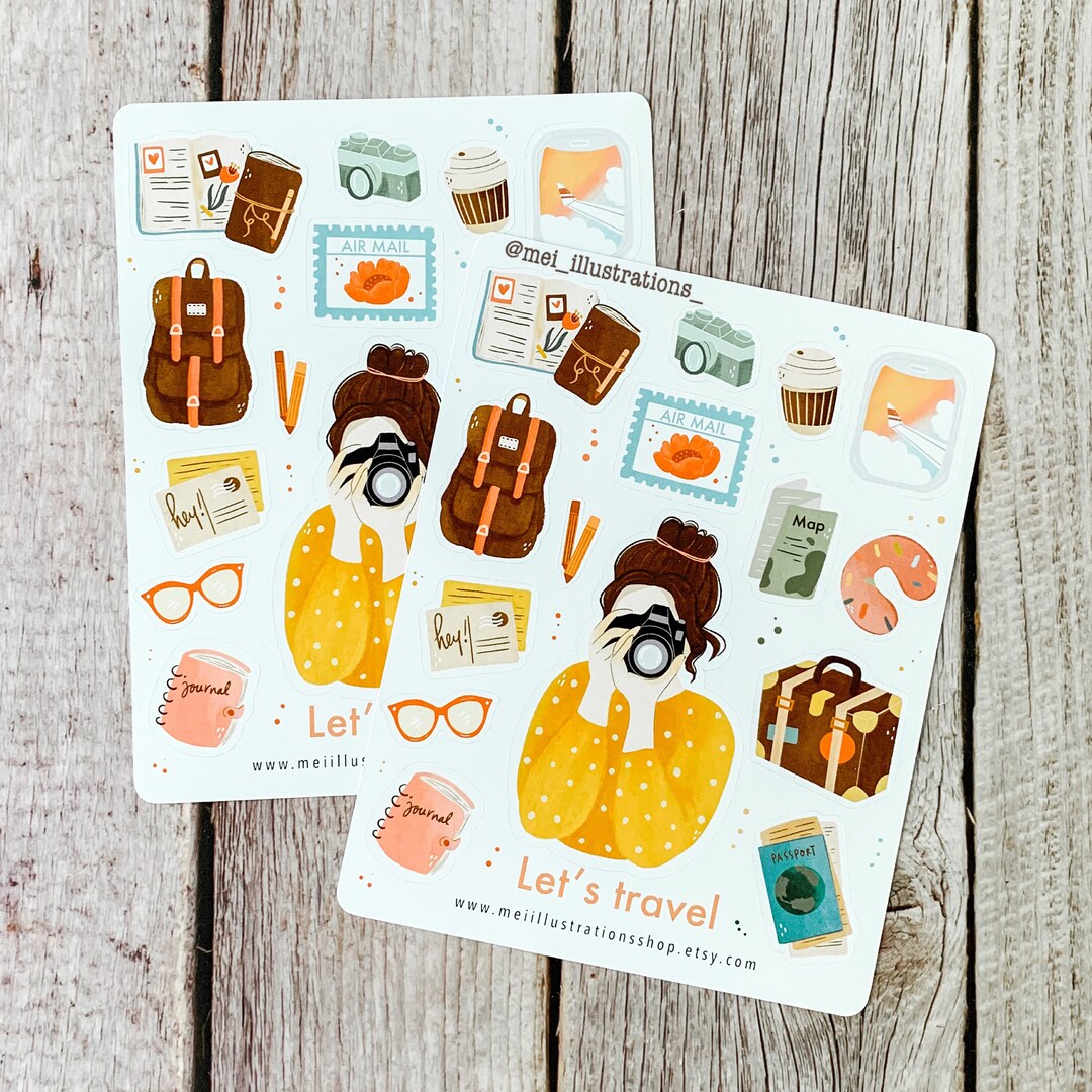 Lets Travel Sticker Sheet, Scrapbook Sticker, Planner Sticker, Travel ...