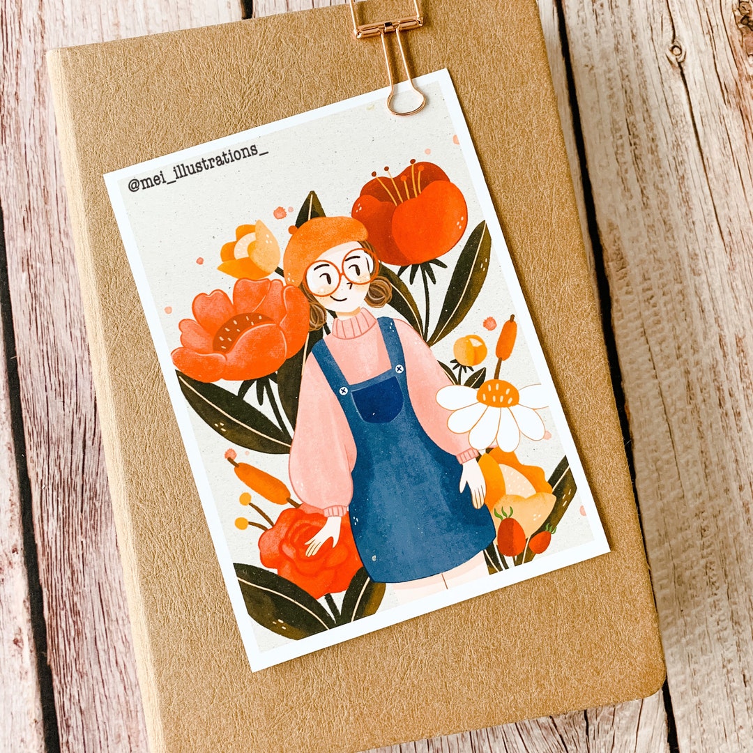 ORIGINAL DESIGN, Art Print, Handmade Art Print, Floral Girl Art Print ...