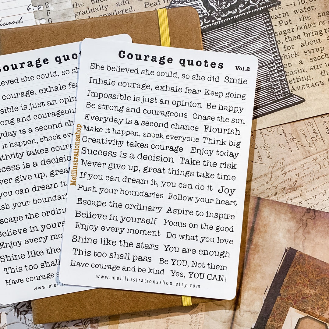 Courage Quotes Typewriter Sticker Sheet, Phrase Sticker, Positive ...