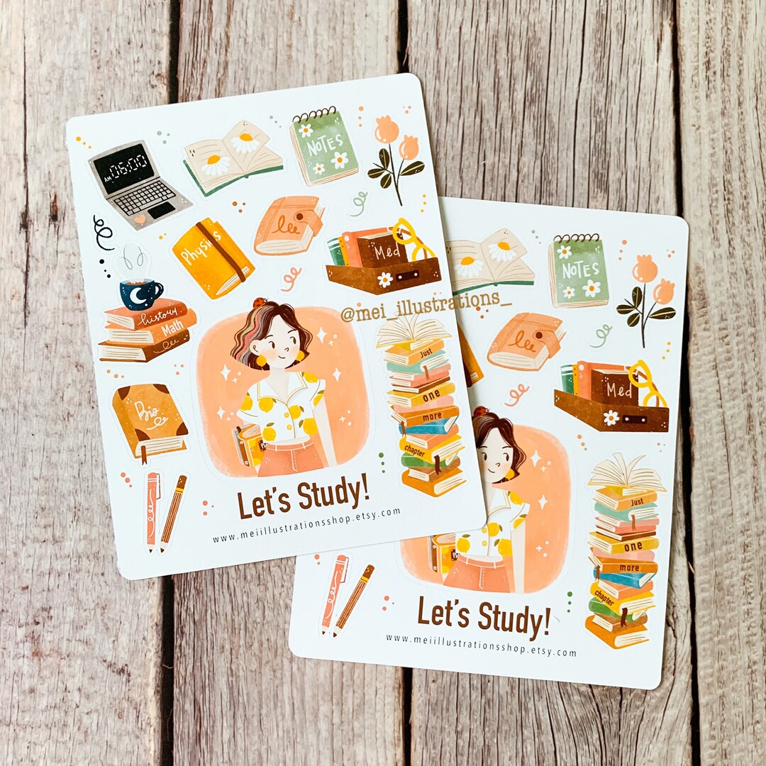 ORIGINAL DESIGN, Let's Study Sticker Sheet, Bujo Sticker, Study Sticker ...