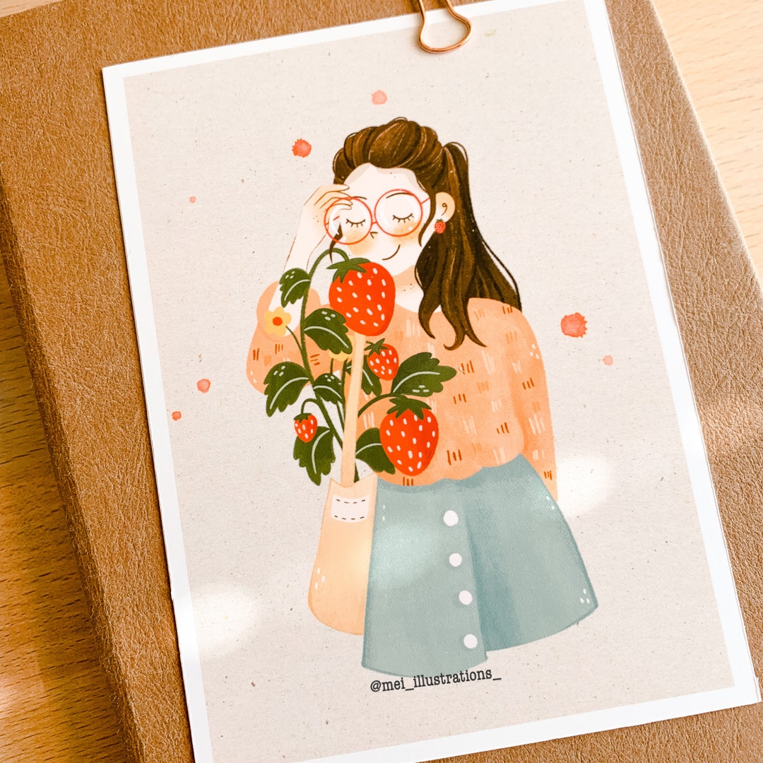 ORIGINAL DESIGN, Strawberry Girl Art Print, Art Print, Handmade Art ...