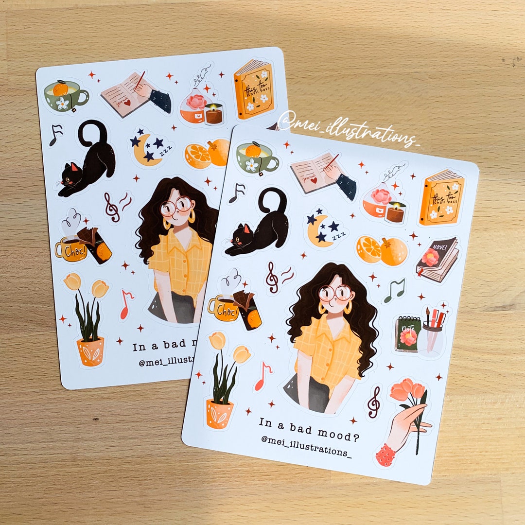 ORIGINAL DESIGN, in a Bad Mood Sticker Sheet, Self Love Sticker Sheet ...