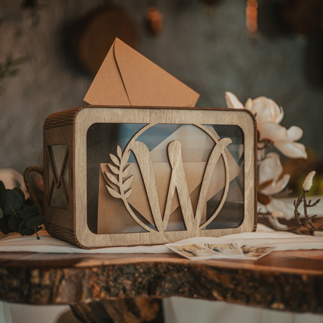 Rectangle Wedding Card Box With Envelopes Slot , Custom Wooden Advice ...