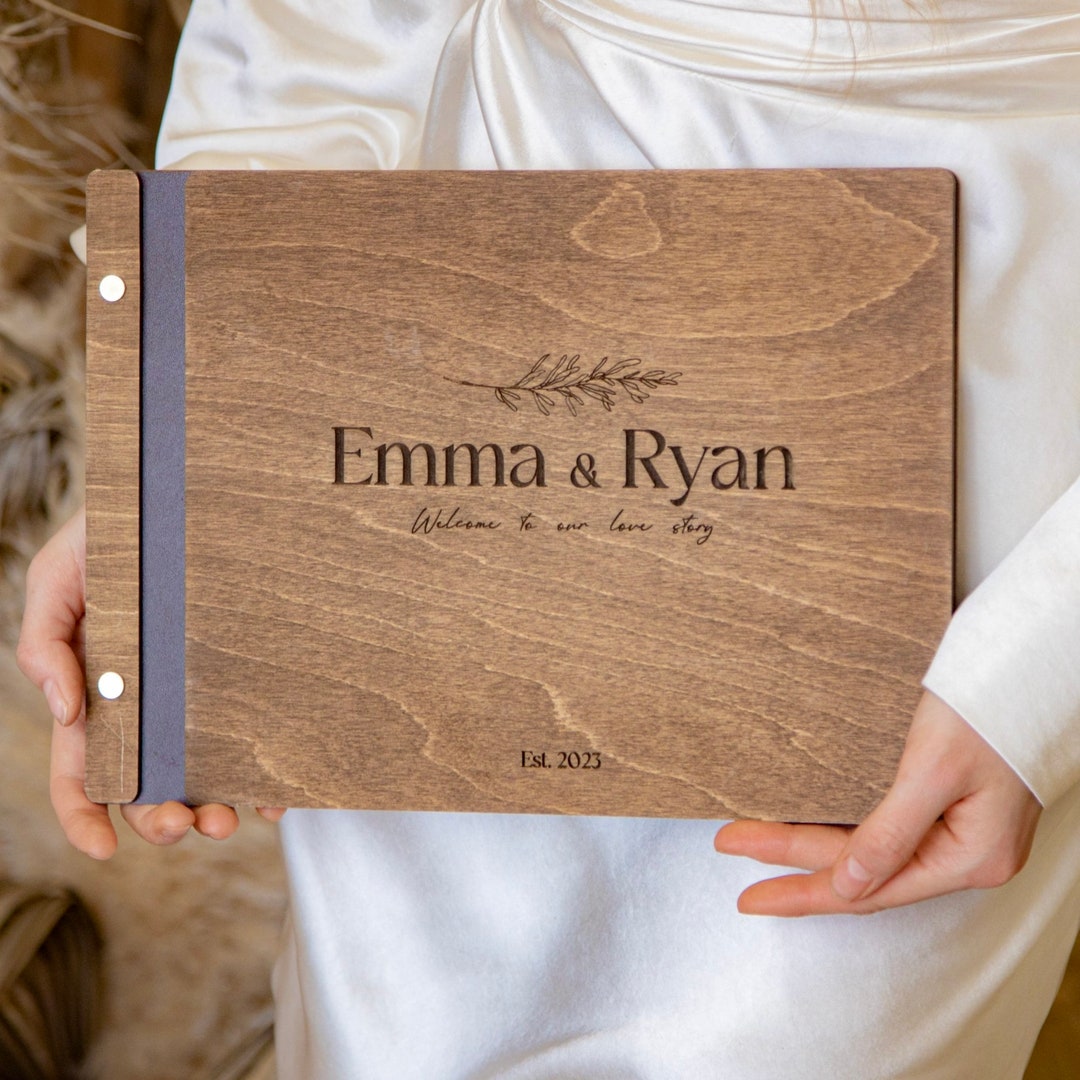 Personalized Wooden Wedding Guest Book, Engraved Photo Album, Custom ...