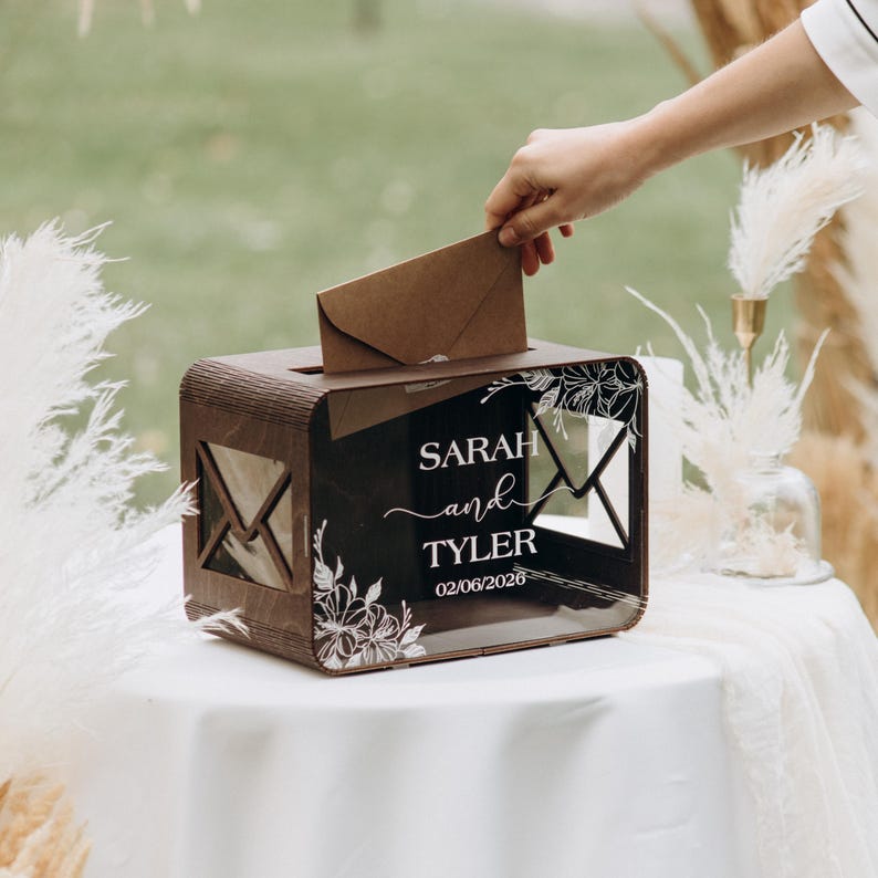 Wedding Wood Cash Envelope Box, Vintage Card Box With Slot ...