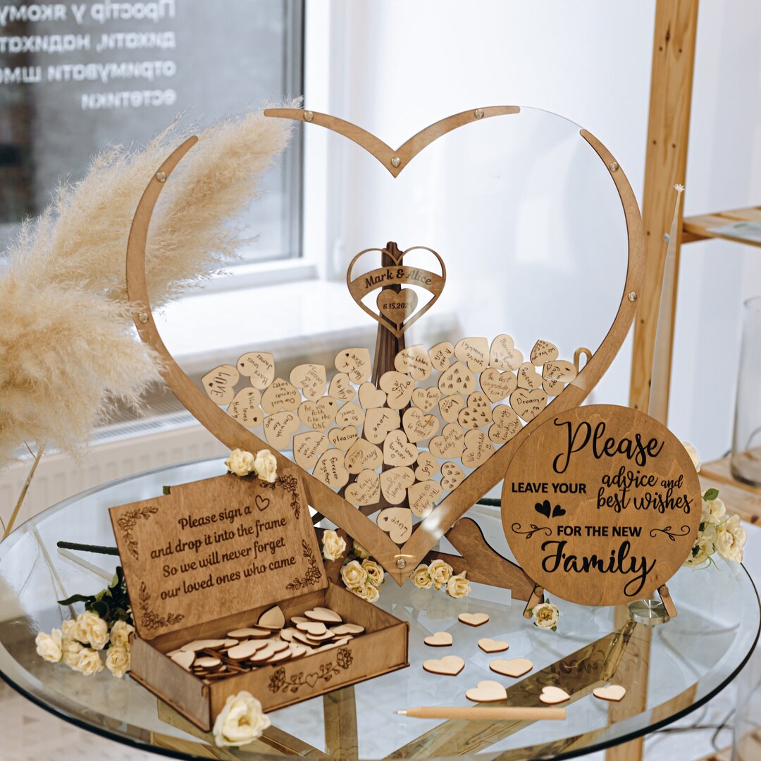 Wedding Guest Book Alternative Sign, Custom Wooden Hearts Dropbox Ideas ...