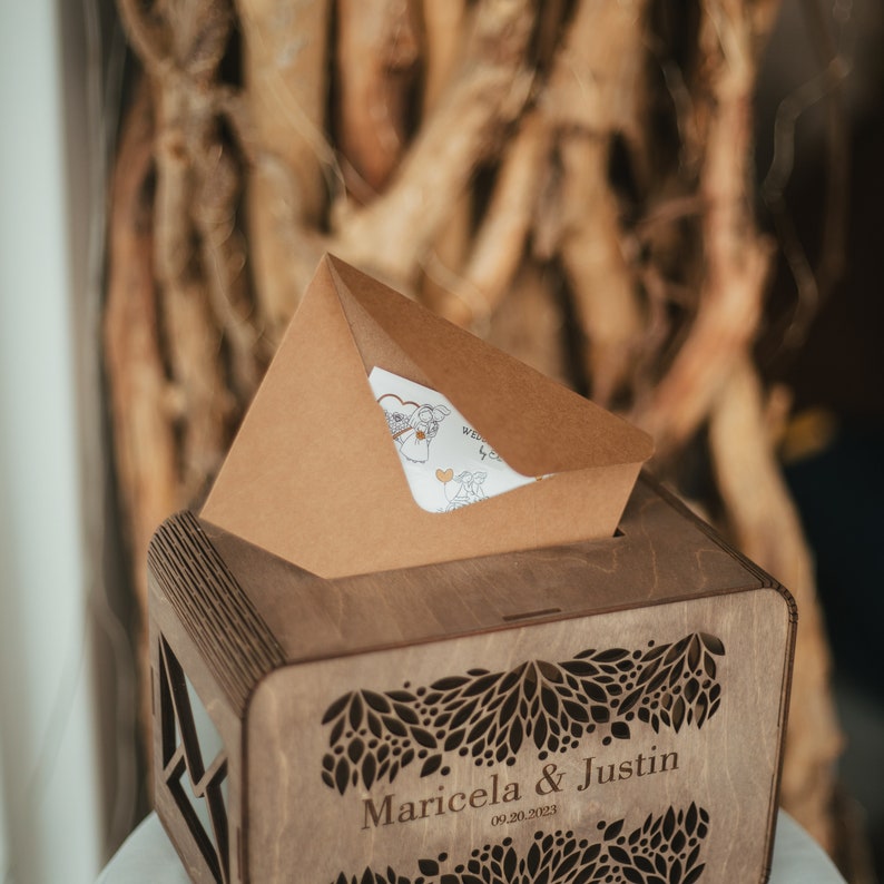 Rectangle Wedding Card Box With Envelopes Slot Custom Wooden - Etsy