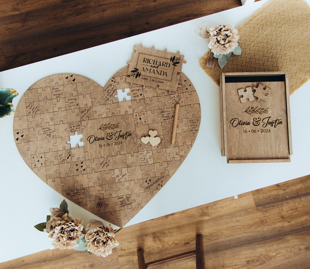 Puzzle Guest Book Wedding Alternative, Heart Shape Wooden Decor for ...