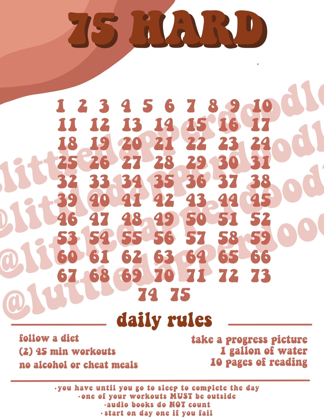 75 HARD BOHO COUNTDOWN Instant Digital Download - Etsy