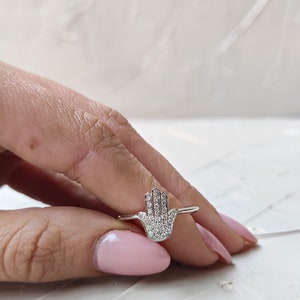 Large Hamsa Ring Made of 14k Gold With White VS1 Diamonds, Jewish Ring ...