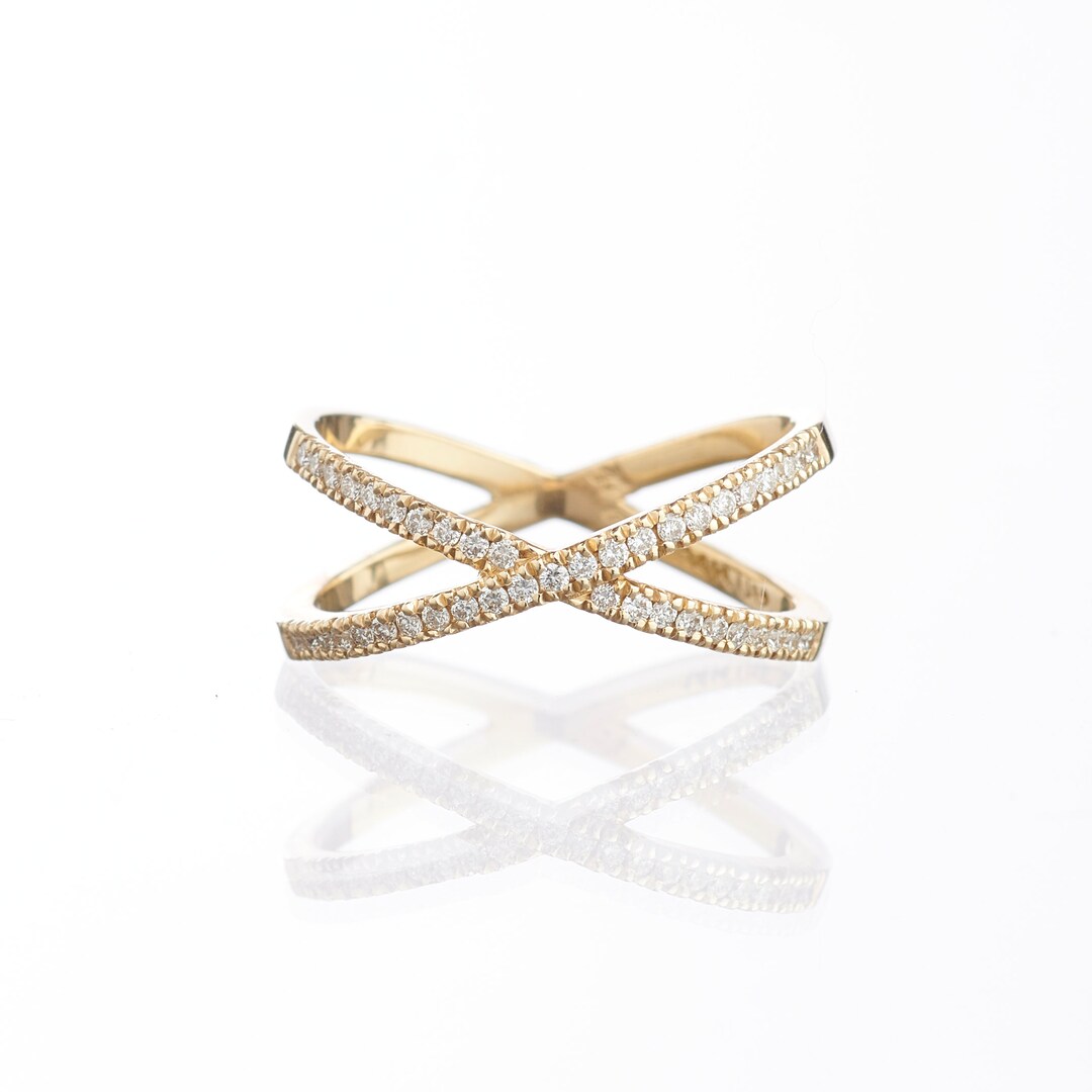 Unique & Stunning 14K Yellow Gold X-shaped Double Bar Band - Etsy Israel