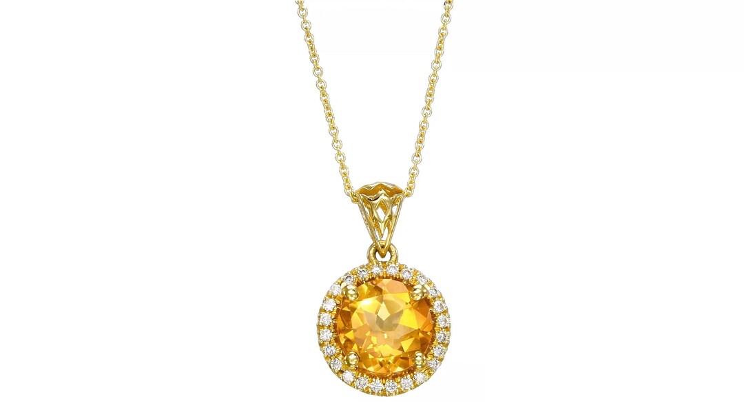 Classic & Royal Natural Citrine 14K Gold Necklace With Diamond Frame - Etsy