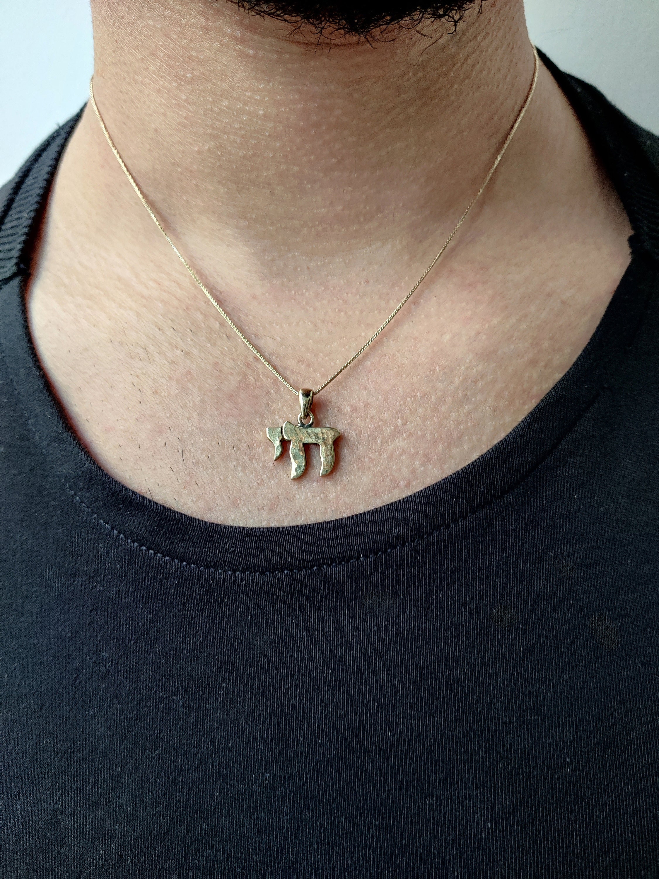 Modern Thick and Heavy 14K Gold Chai Necklace Solid Gold Chai - Etsy