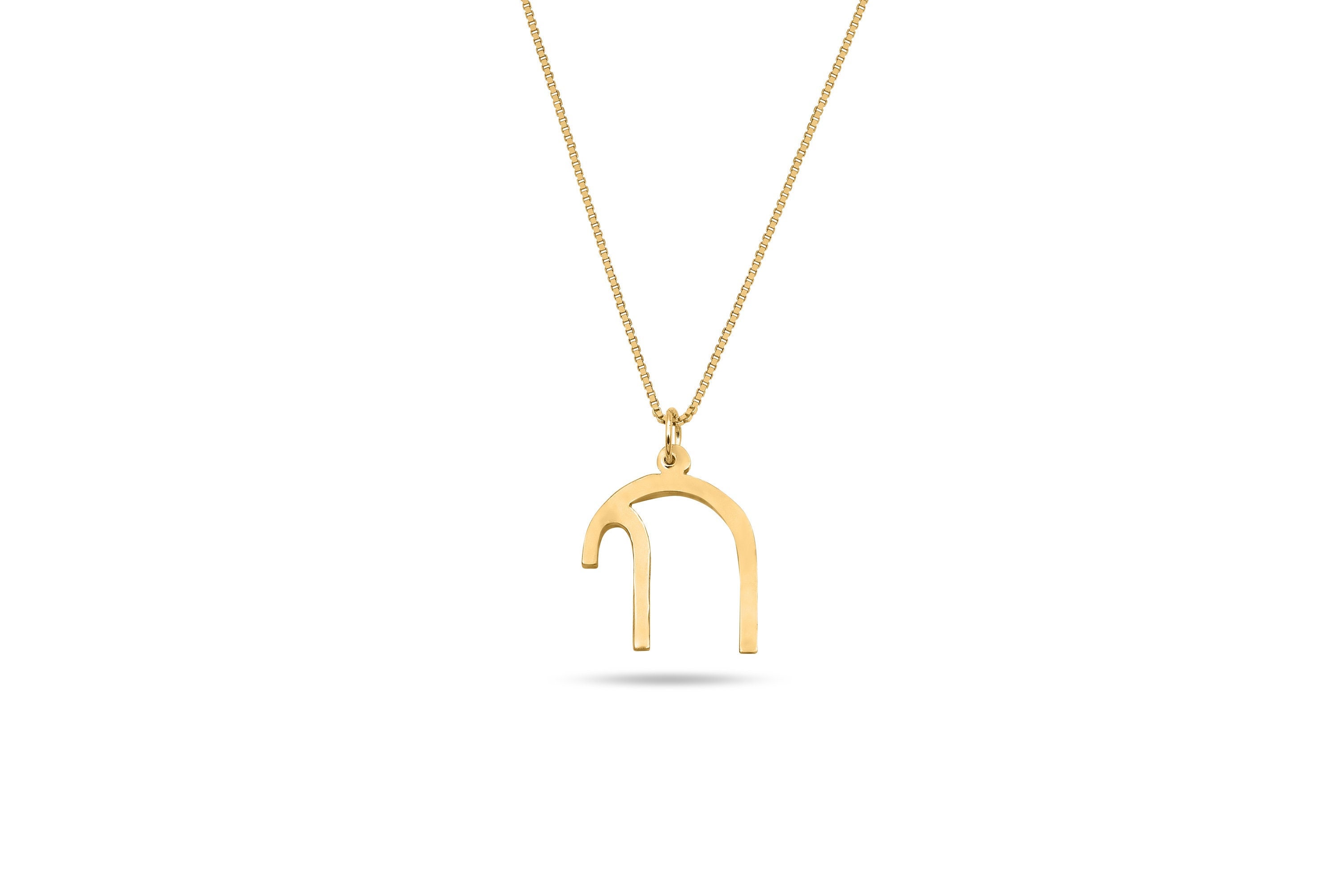 Modern and Unique 14K Gold Curved Shape Chai Pendant, Gold Chai ...