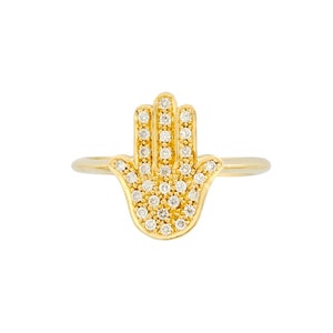 Large Hamsa Ring Made of 14k Gold With White VS1 Diamonds, Jewish Ring ...