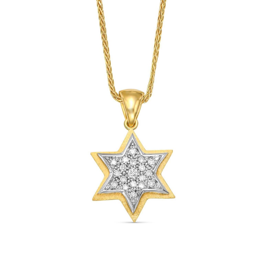 Large Spinning Two-layered 14K Yellow and White Gold Star of David ...