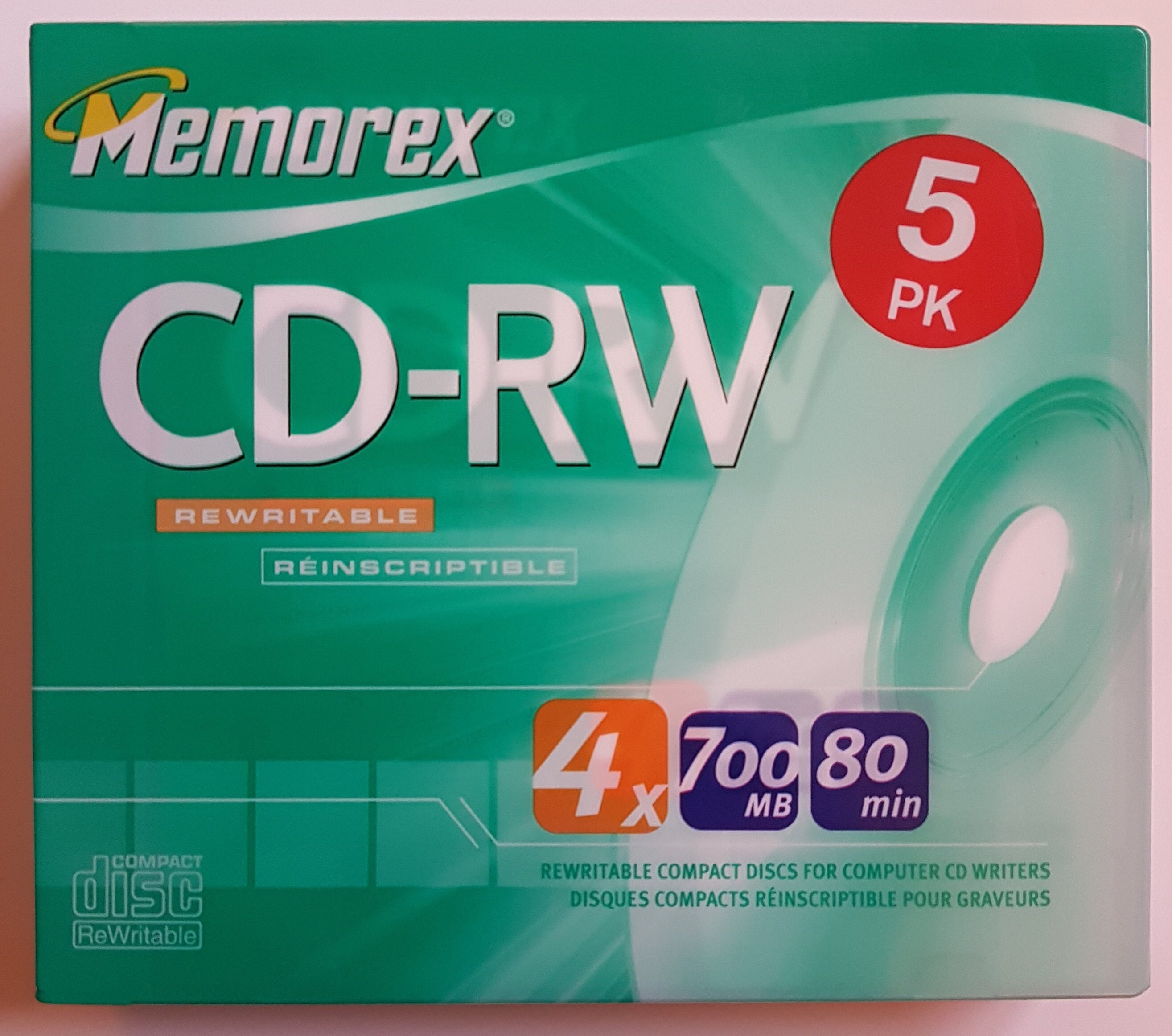 Memorex CD-RW 5PK, 700MB, 4X, 80 Min Audio Record Time, Rewritable - Etsy