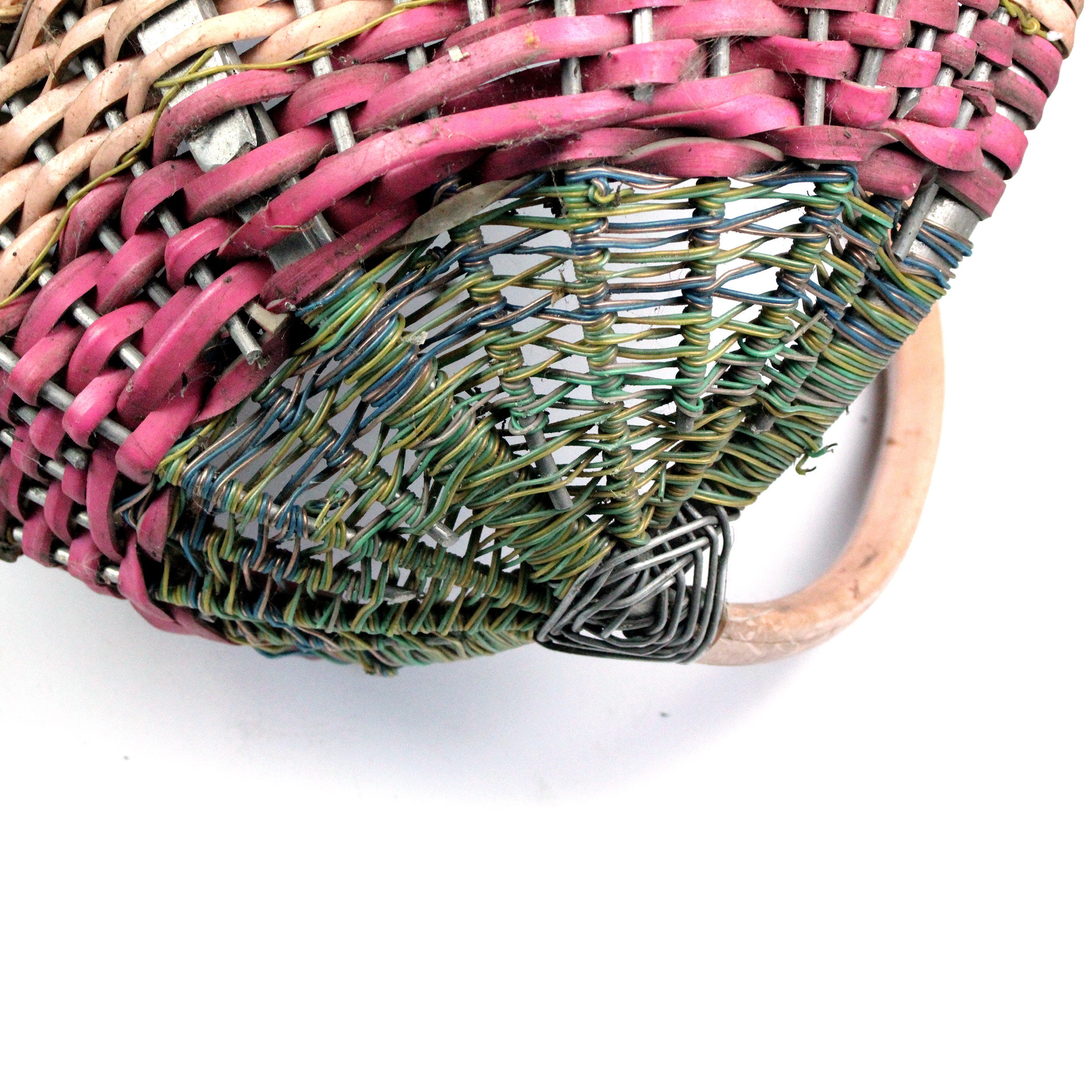 Old wicker basket made of wire. Handmade. Wooden Handle | Etsy